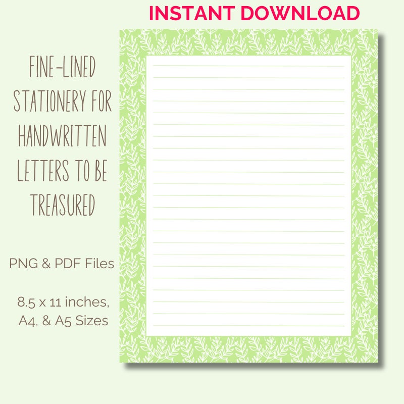 Festive Holiday Writing Paper: Green Leaves, Lined & Unlined (digital ...