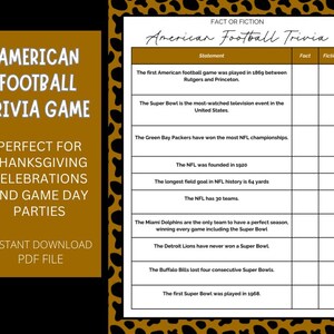 American Football Trivia Game: Fact or Fiction (PDF) - Etsy