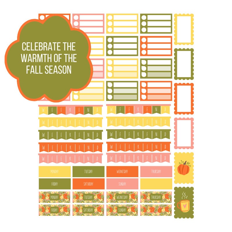 Pumpkin and Fall Floral Printable Sticker Set for Planners and Journals ...