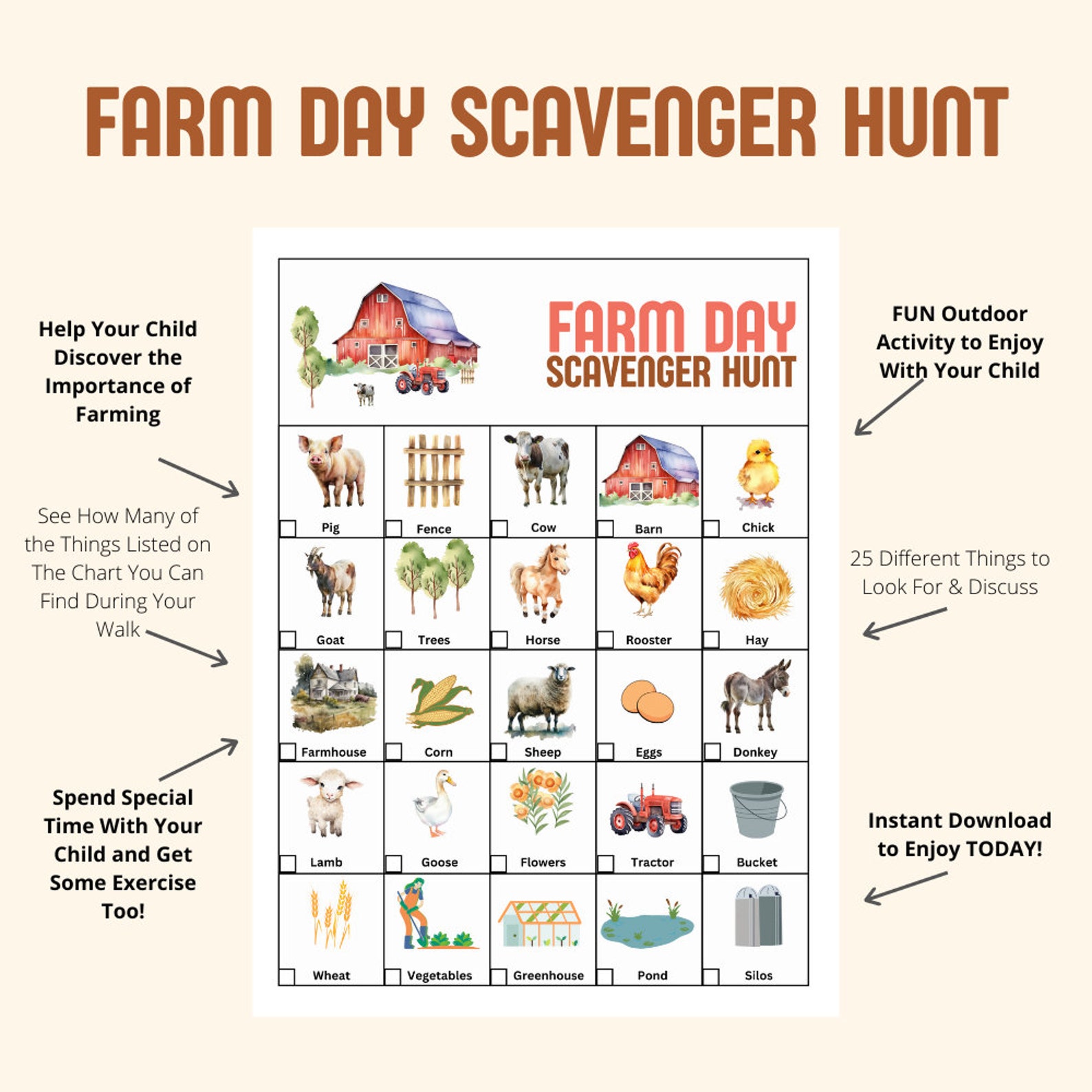 Farm Day Scavenger Hunt for Kids Printable Farm Visit Game - Etsy