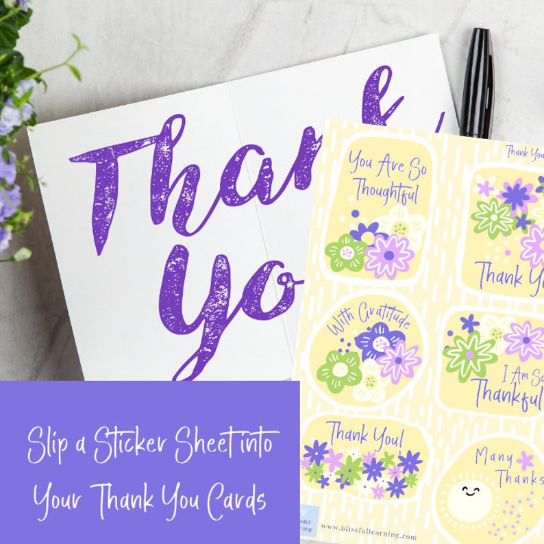 Floral Thank You Sticker Sheet: Printable Gratitude Stickers (PDF, PNG ...