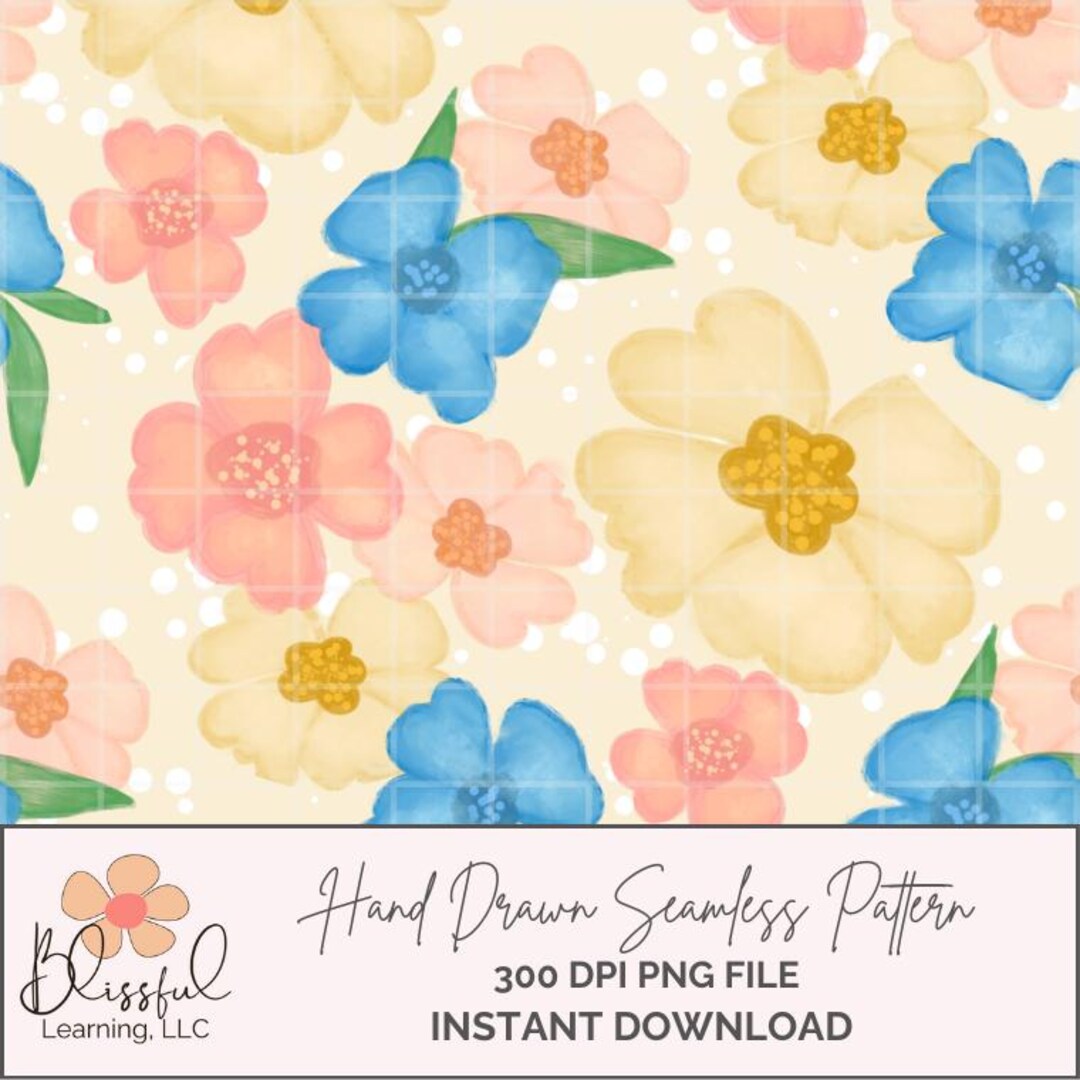 Coquette Floral Seamless Pattern: Pastel Watercolor Flowers (digital ...