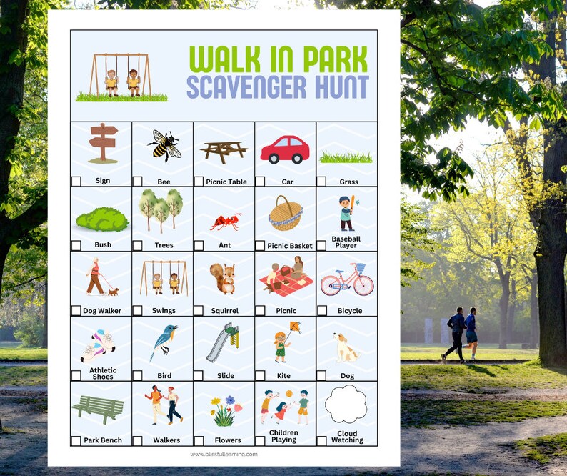 Walk in the Park Scavenger Hunt for Kids Printable, Outdoor Scavenger ...