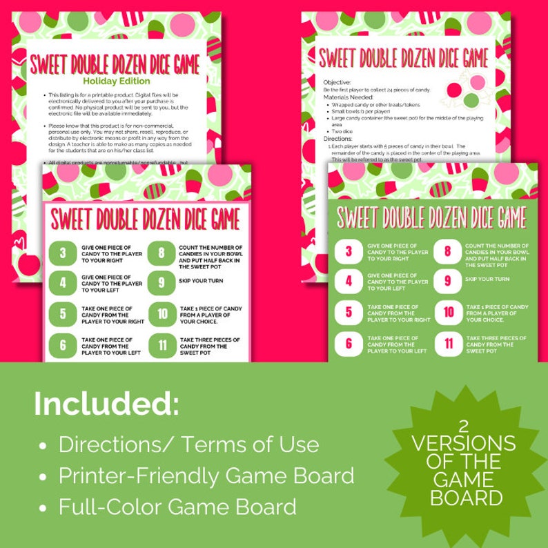 Christmas Candy Dice Game Printable, Fun Holiday Party Printable Game ...