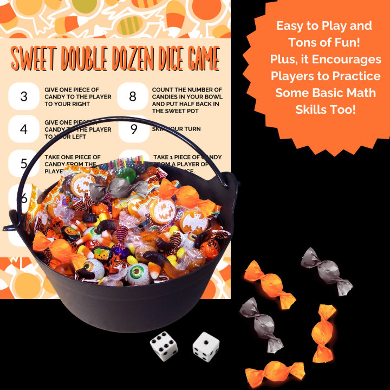Halloween Candy Dice Game Printable, Fall Kids Party Game Printable ...