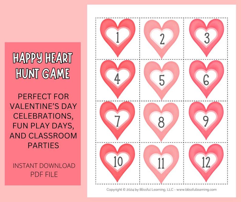 Happy Heart Scavenger Hunt Printable Game Makes Practicing Addition ...