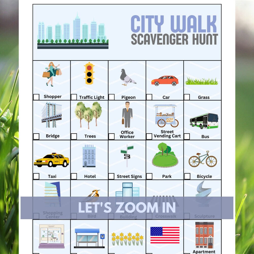 City Walk Scavenger Hunt for Kids Printable, Outdoor Family Walking ...