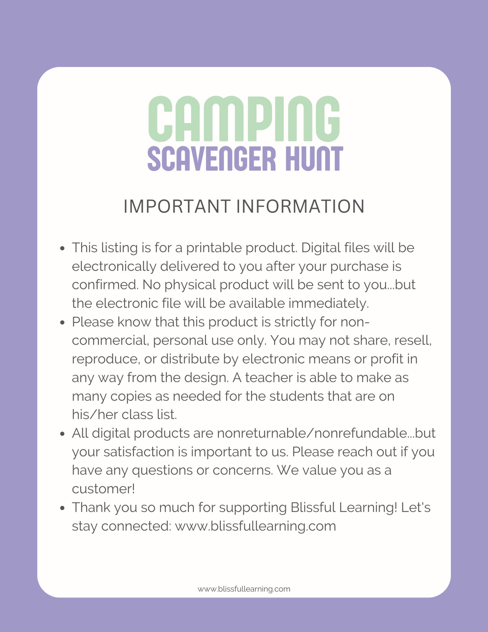 Camping Scavenger Hunt for Kids Printable, Nature Walk for Families ...