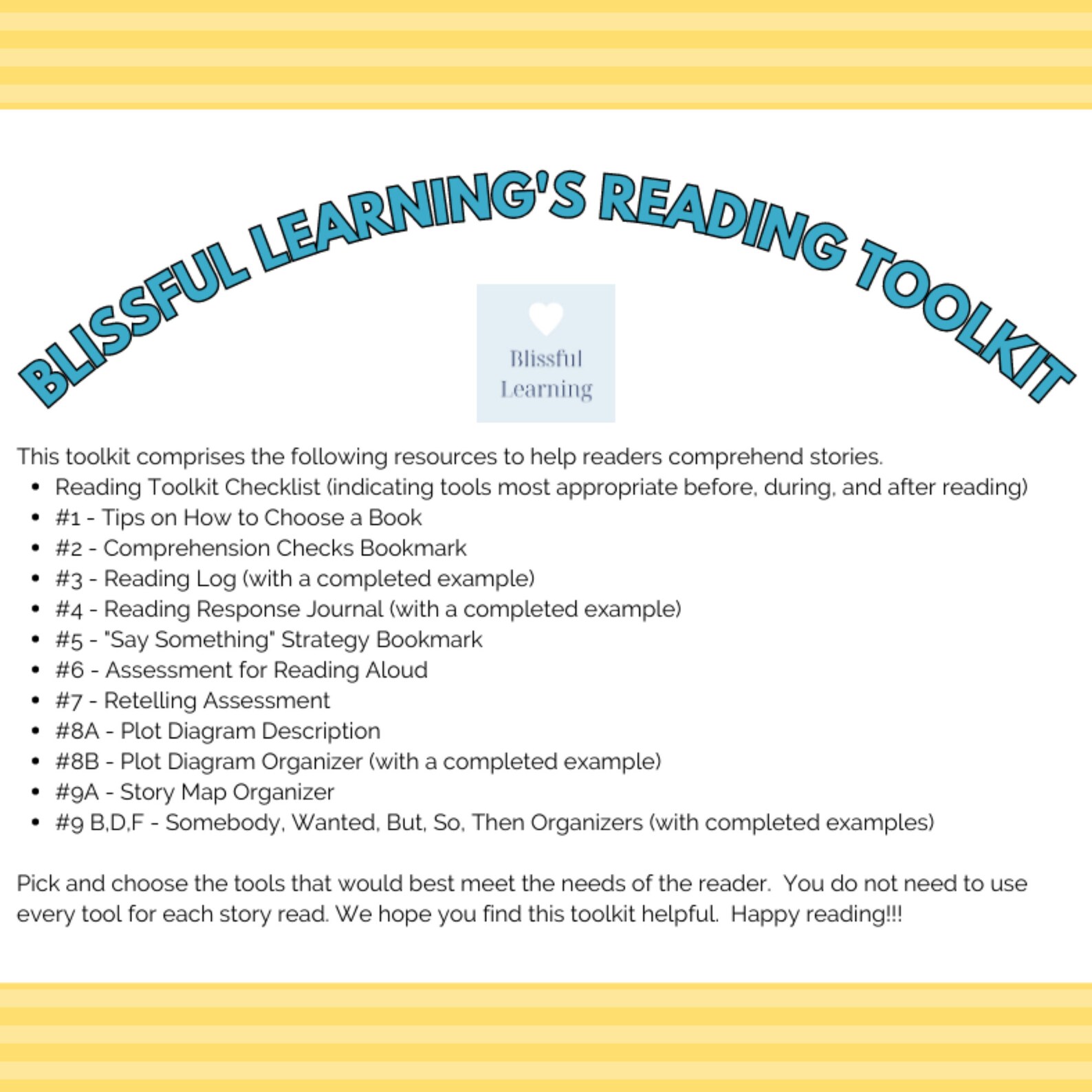 Printable Reading Toolkit, Story Elements, Reading Resources, Bookmarks ...