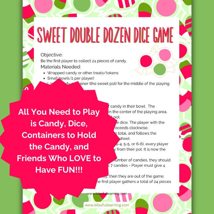 Christmas Candy Dice Game Printable, Fun Holiday Party Printable Game ...