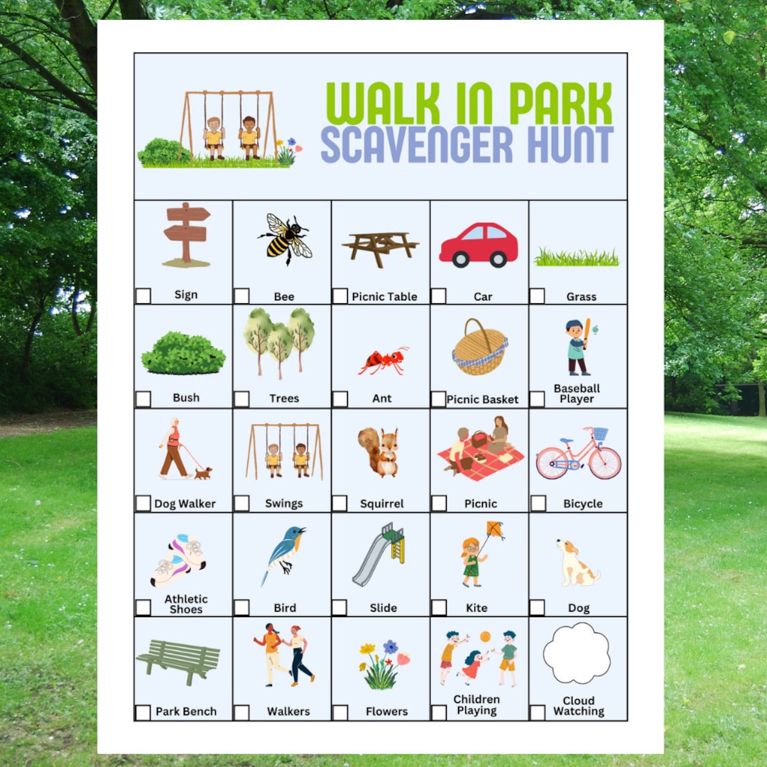 Walk in the Park Scavenger Hunt for Kids Printable Outdoor - Etsy