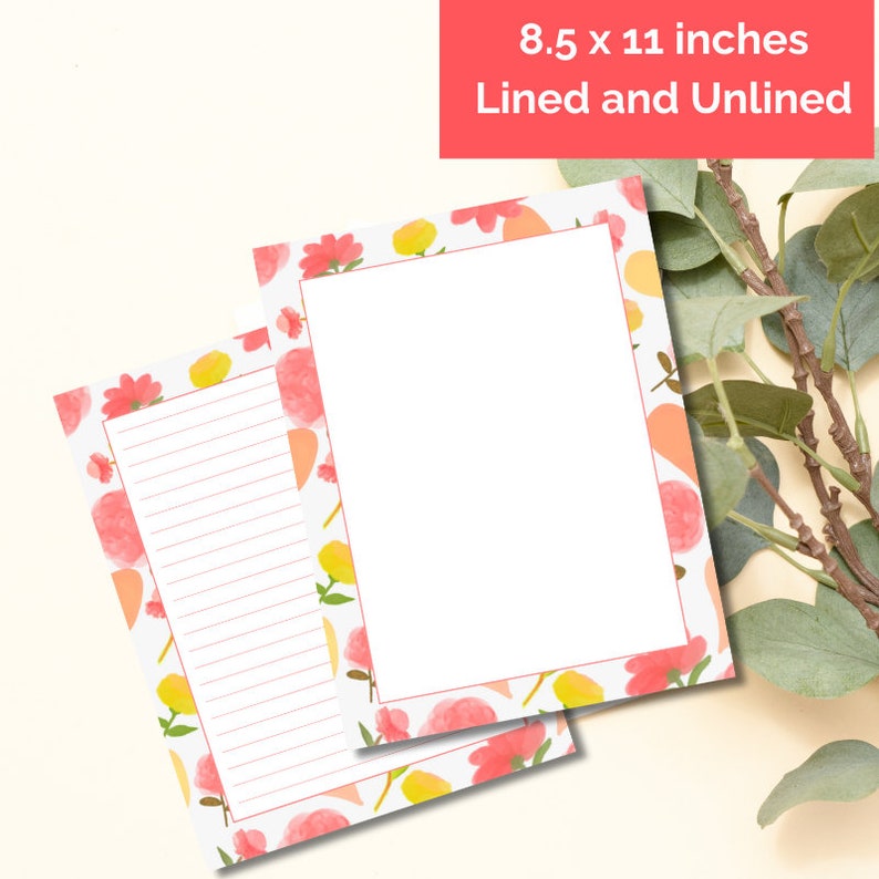 Floral Writing Paper: Pink, White, and Gold (PDF Download) - Etsy