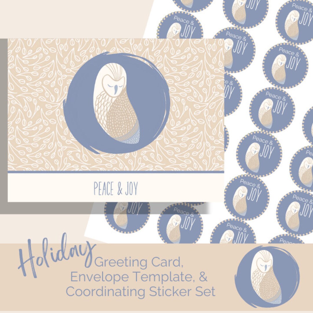 Peaceful Owl Holiday Card Kit: Printable Stickers & Envelope (PDF) - Etsy
