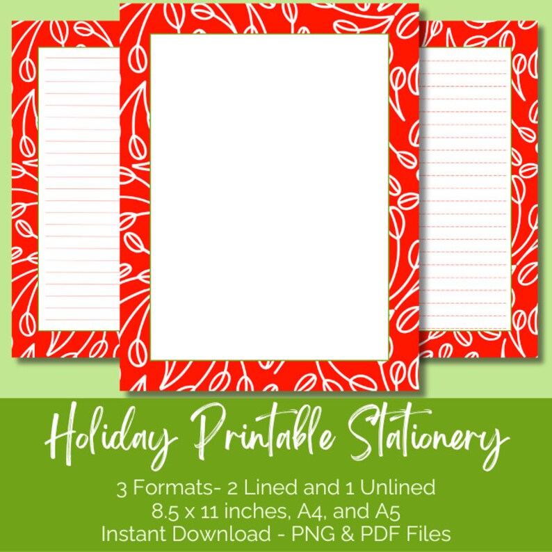 Holiday Printable Writing Paper Bundle A4, A5, 8.5 X 11 Lined and ...