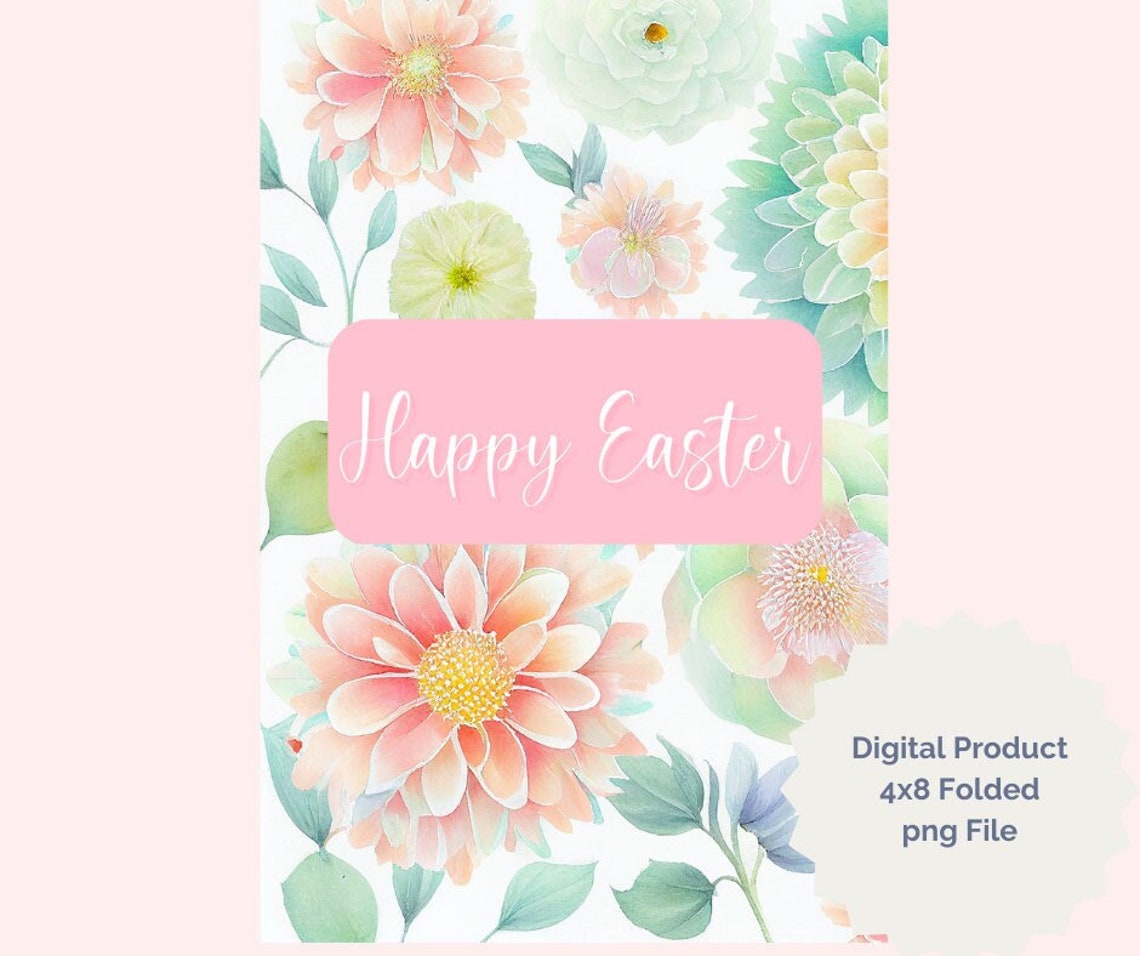 Pink Dahlia Easter Card, Printable Easter Card, Digital Easter Card ...