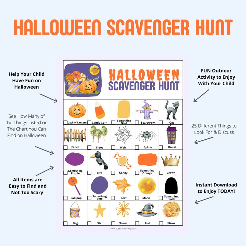 Halloween Scavenger Hunt for Kids, Halloween Printable Game, Halloween ...