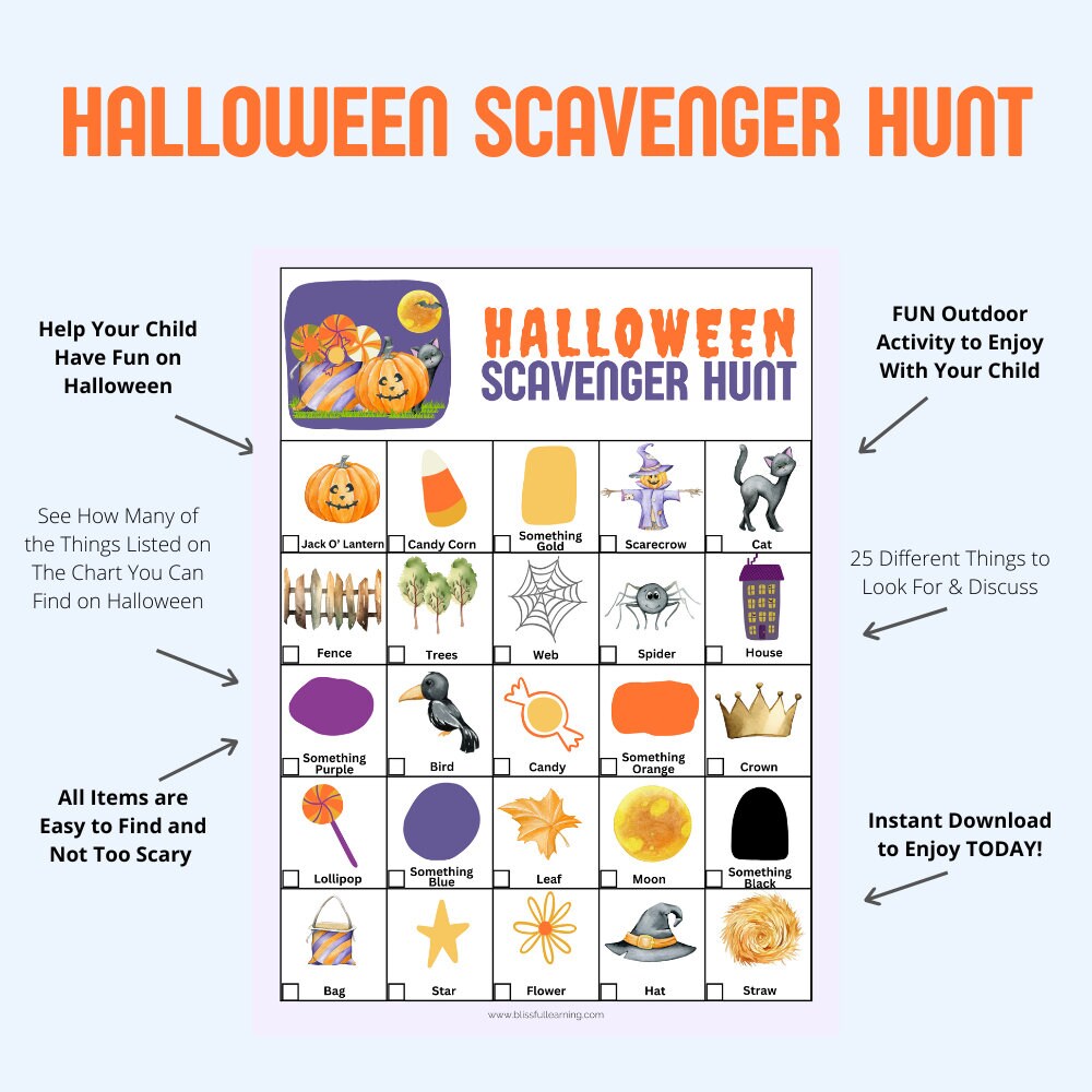 Halloween Scavenger Hunt for Kids, Halloween Printable Game, Halloween ...