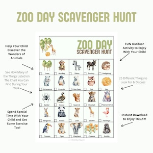 Zoo Day Scavenger Hunt for Kids Printable, Family Fun Game for a Day at ...
