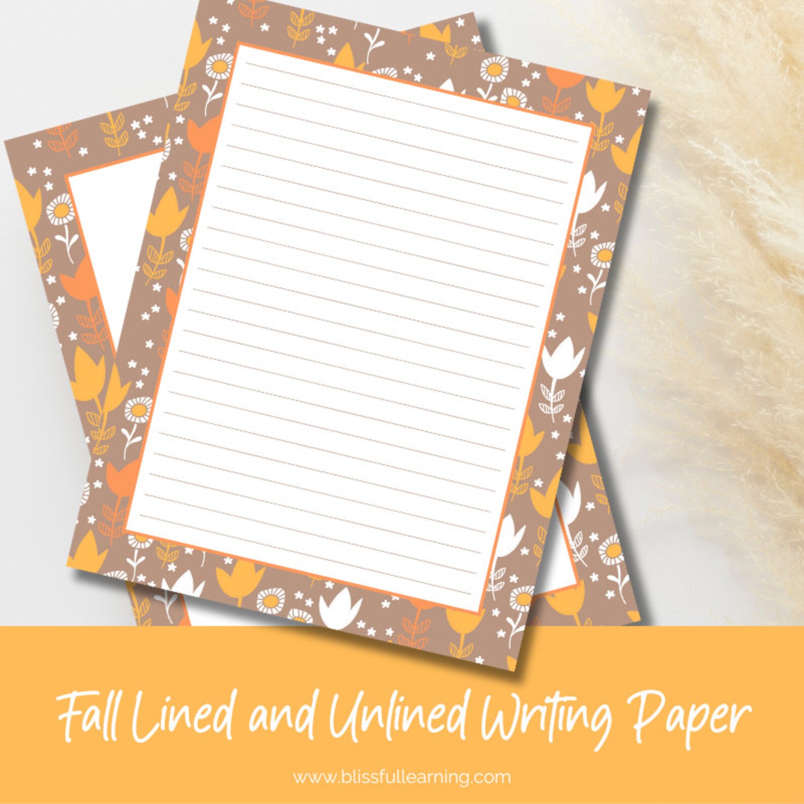 Fall Whimsical Floral Printable Writing Paper, Autumn Lined and Unlined ...