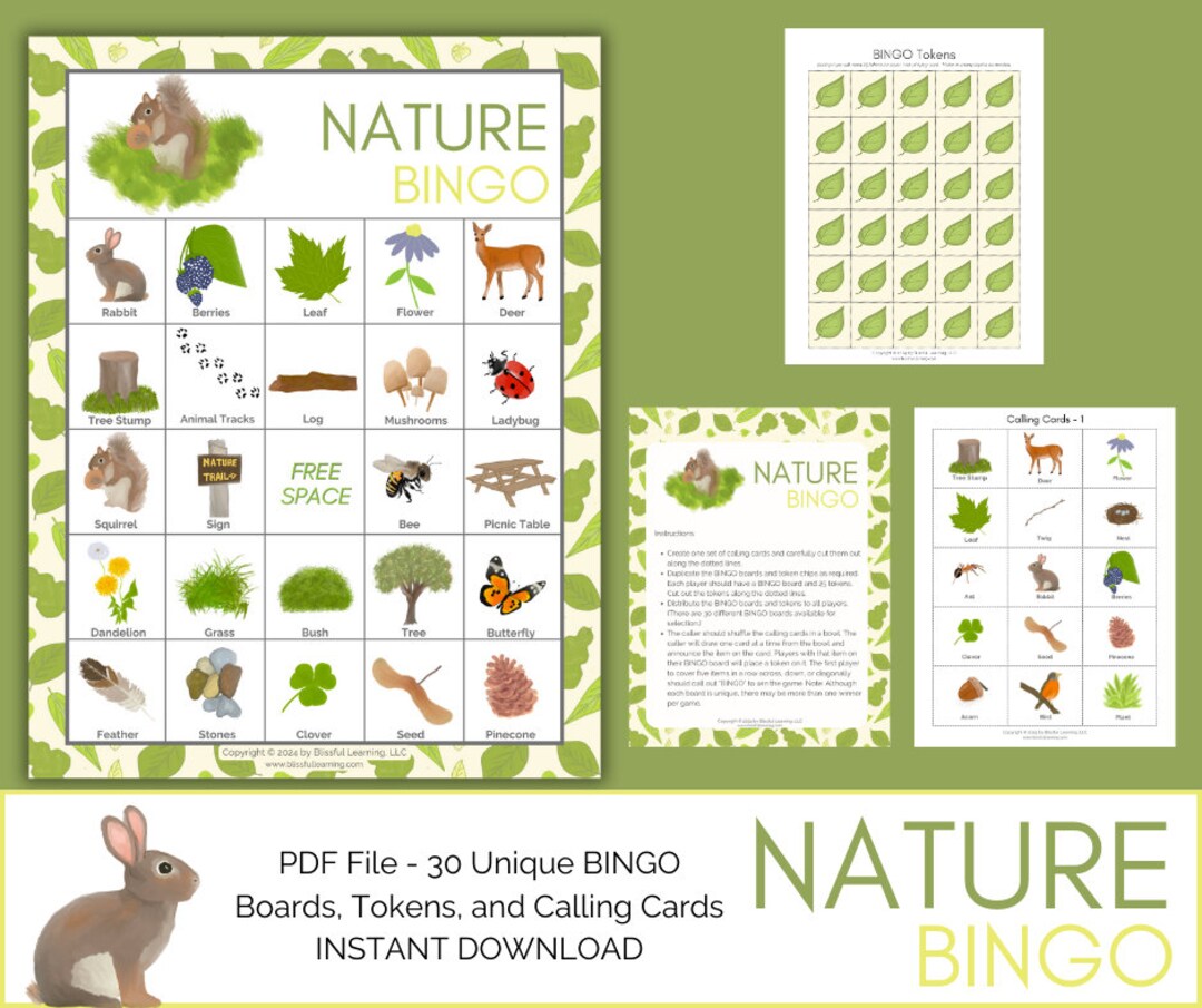 Nature BINGO Game Set - Fun for All Ages - Digital Download, Great for ...