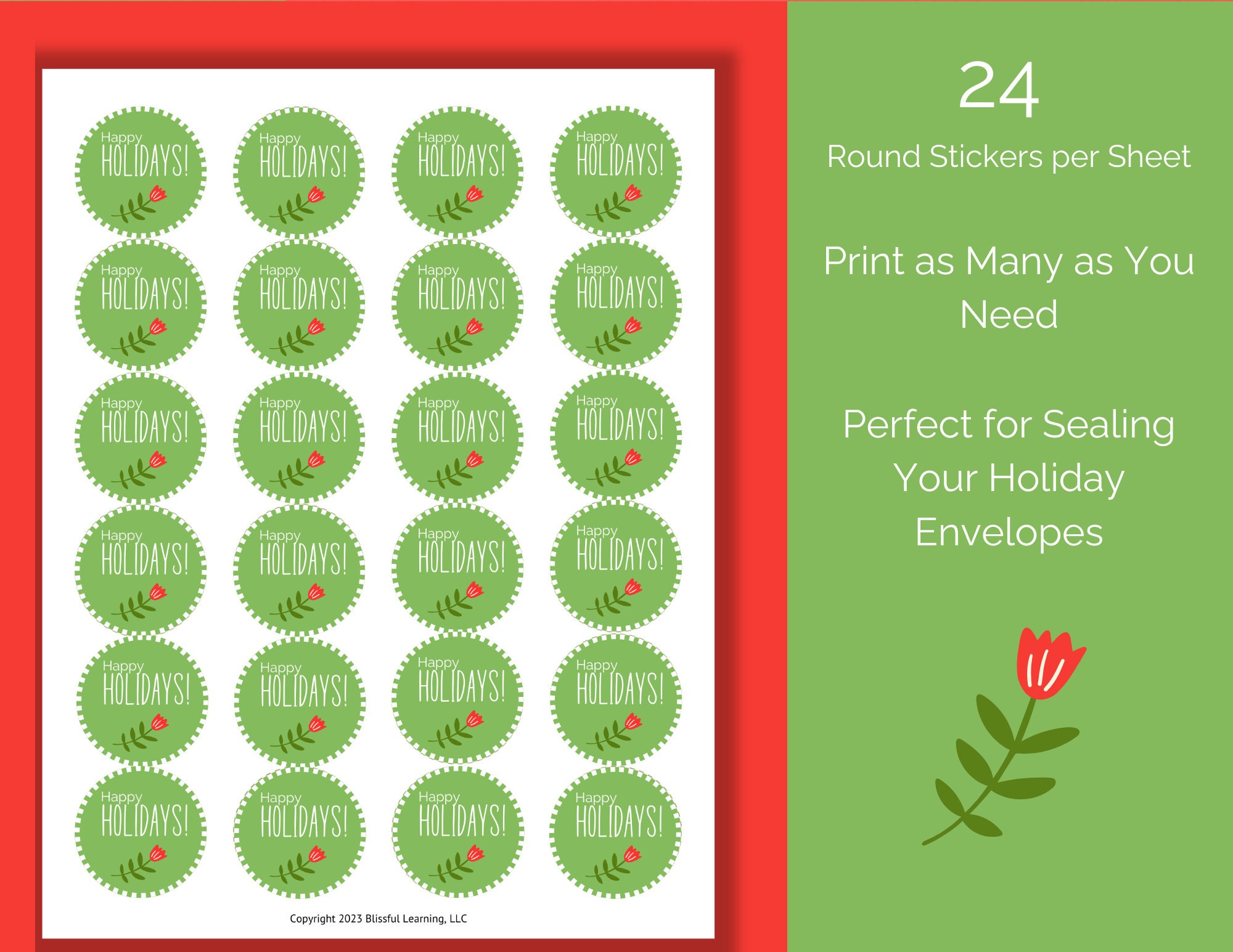 Happy Holiday Printable Card With Round Stickers and Envelope Template ...