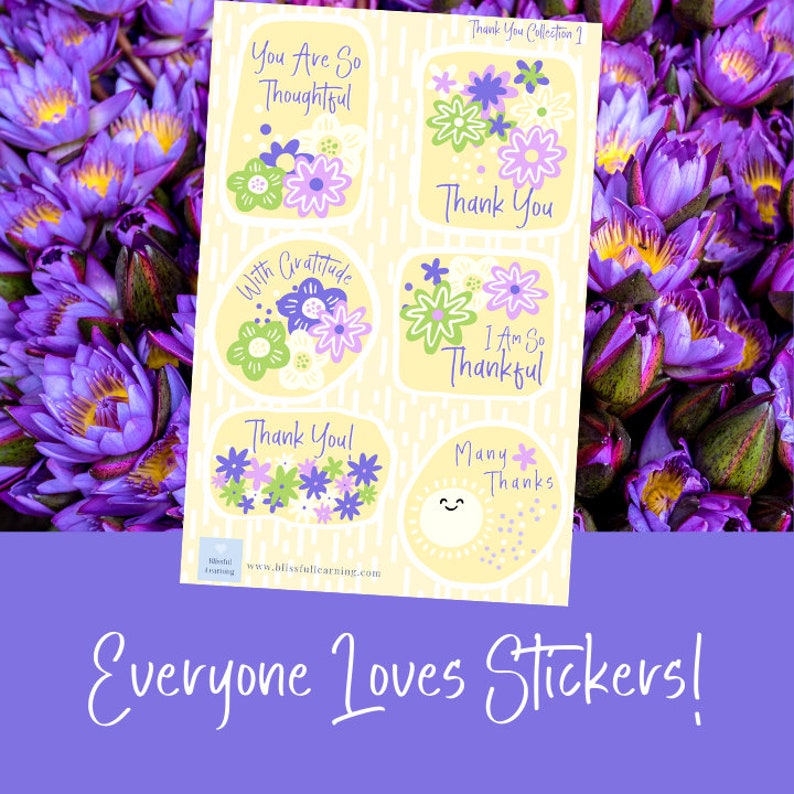 Floral Thank You Sticker Sheet: Printable Gratitude Stickers (PDF, PNG ...