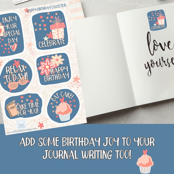 Boho Happy Birthday Sticker Sheet: Printable Stickers (PDF & PNG) - Etsy