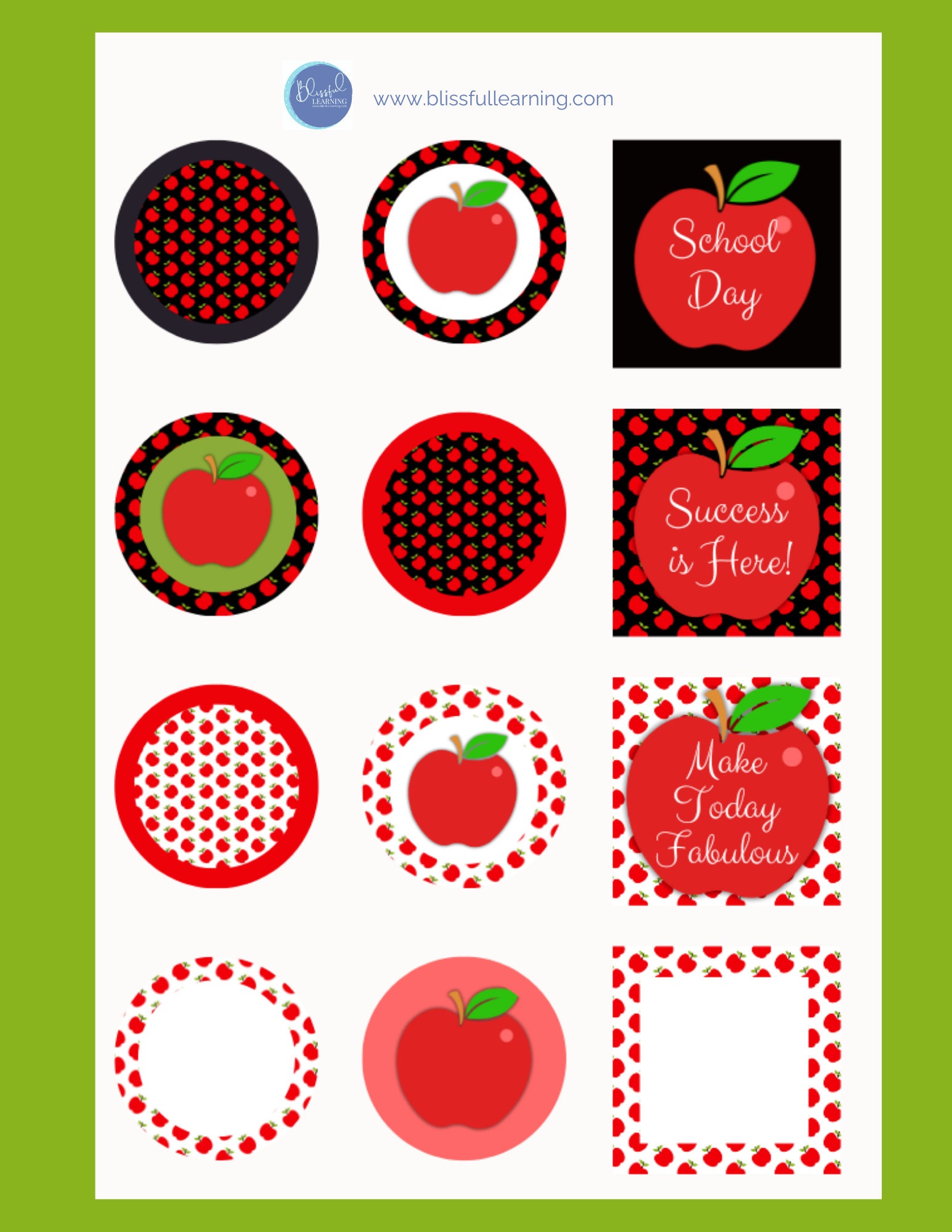 Back to School Apple Printable Stickers for Planners, Scrapbooking, and ...