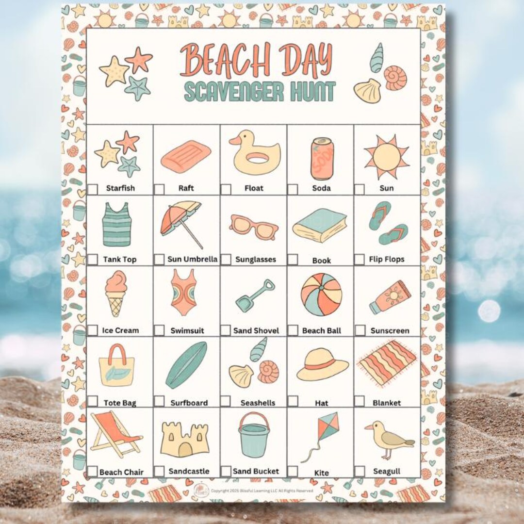 Beach Day Scavenger Hunt Game: Family Seashore Activity (PDF) - Etsy