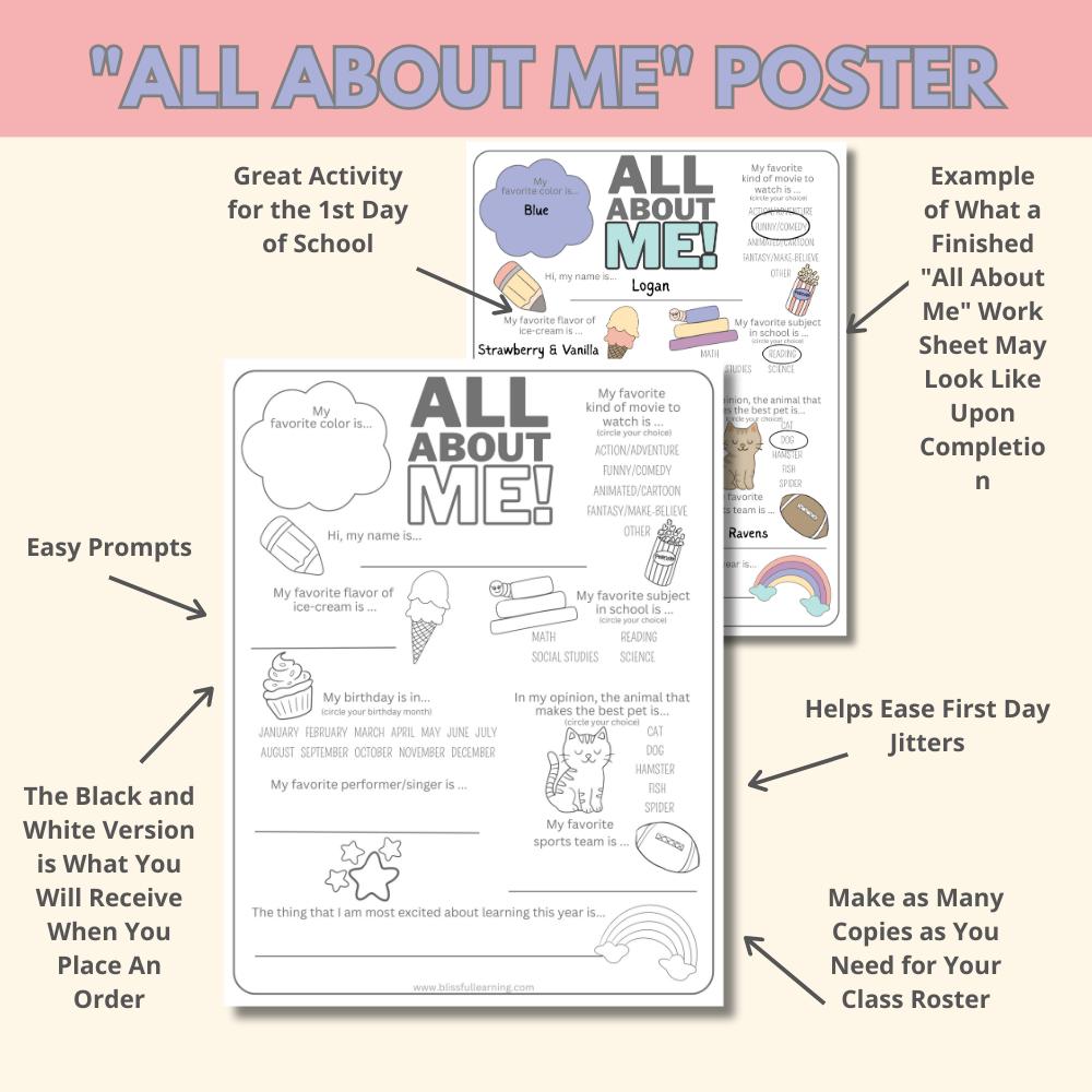 All About Me Poster: Back to School Ice Breaker Worksheet (PDF ...