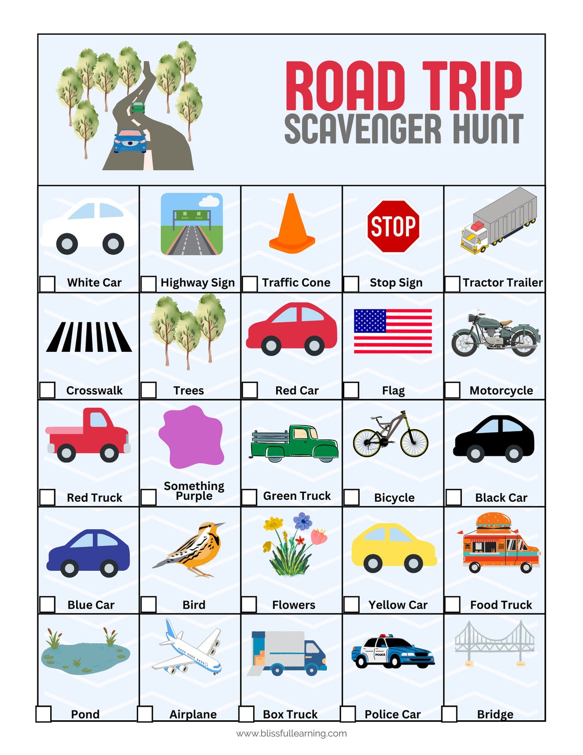 Family Road Trip Scavenger Hunt, Keep Kids Busy Finding 25 Things While ...