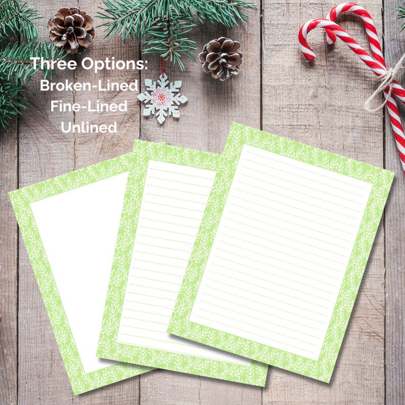 Festive Holiday Writing Paper: Green Leaves, Lined & Unlined (digital ...