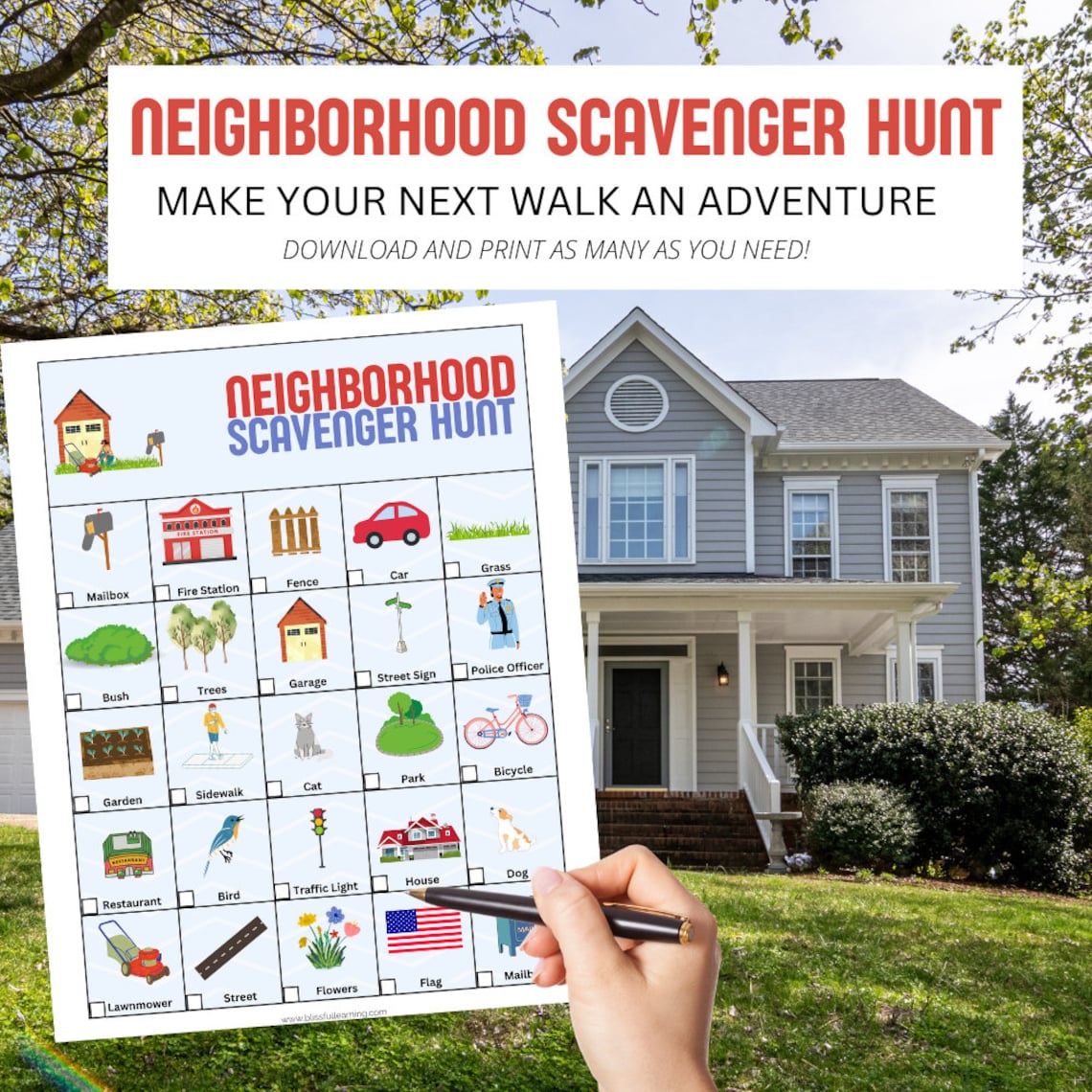 Neighborhood Scavenger Hunt for Kids, Family Outdoor Walking Game ...