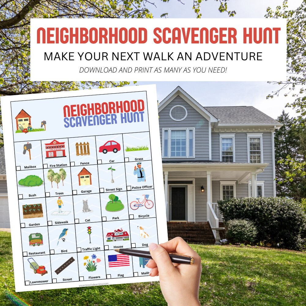 Neighborhood Scavenger Hunt for Kids, Family Outdoor Walking Game ...