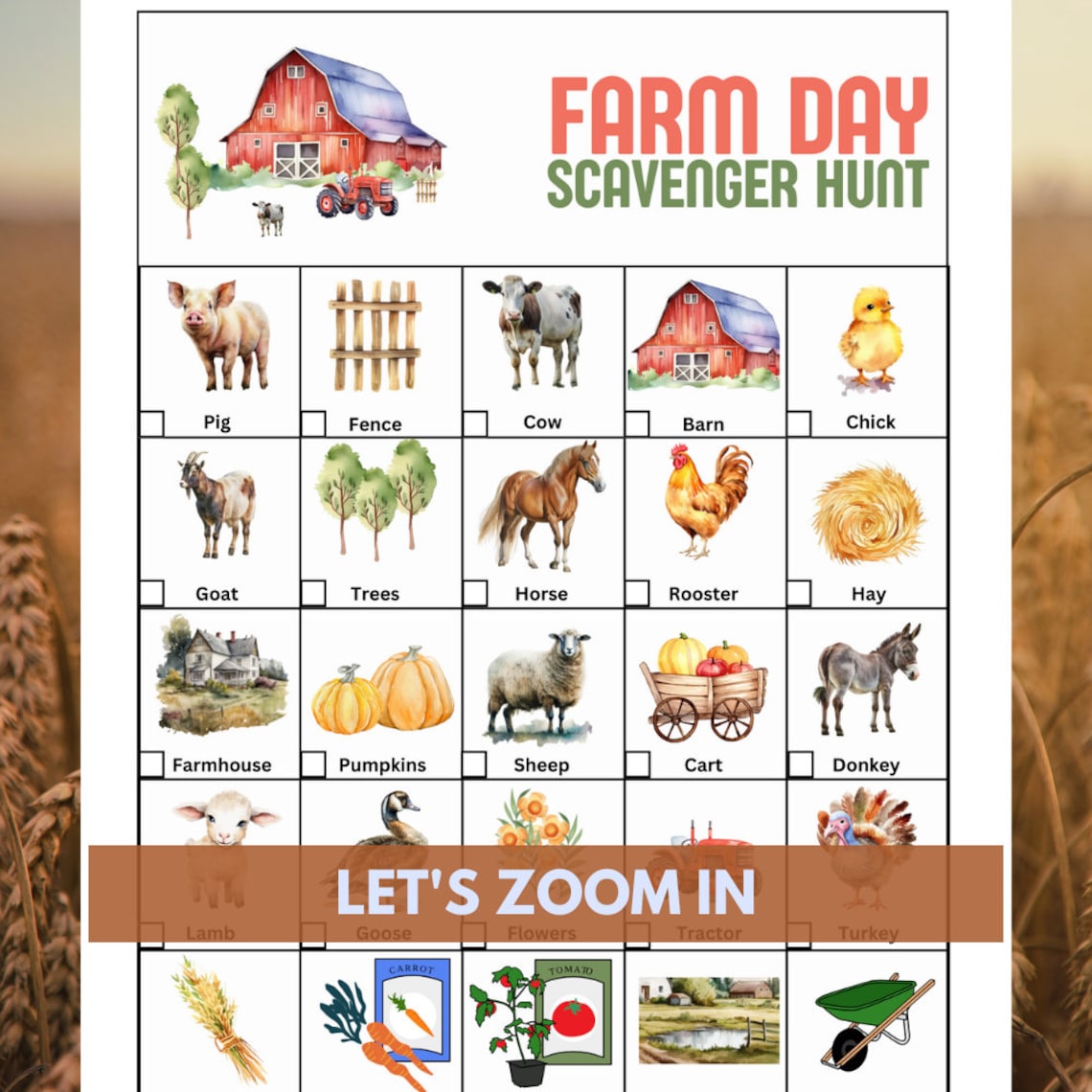Farm Day Scavenger Hunt for Kids Printable, Farm Visit Game for ...