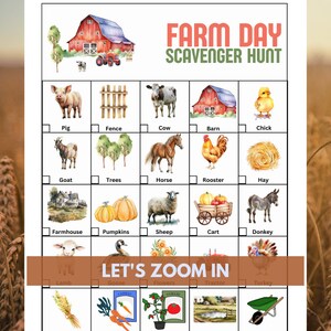 Farm Day Scavenger Hunt for Kids Printable, Farm Visit Game for ...