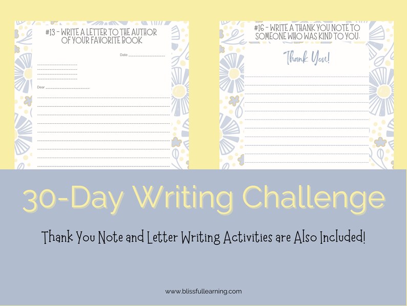 30 Day Writing Challenge for Kids in 3rd 4th 5th 6th 7th 8th Grades ...