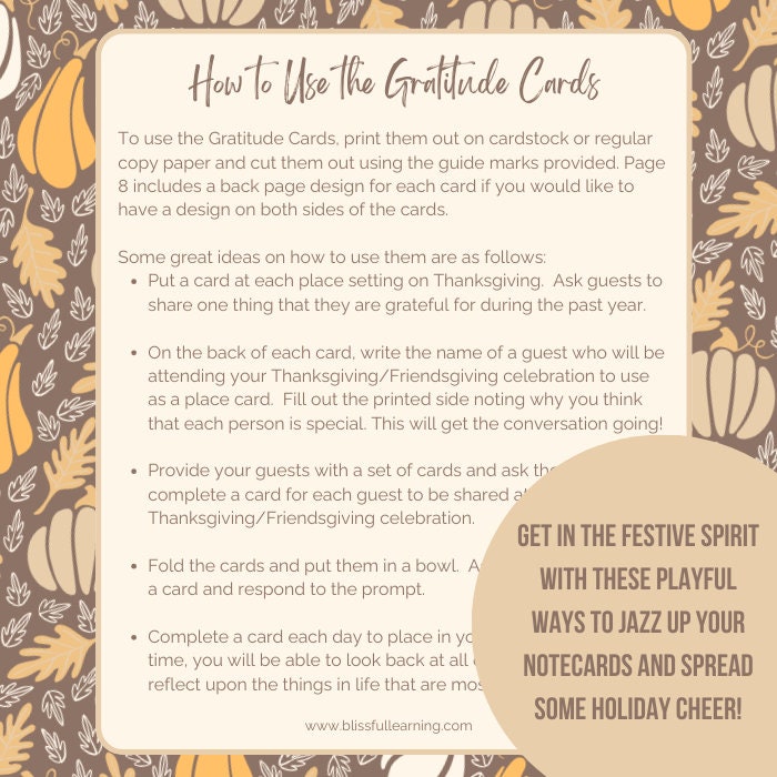 Thanksgiving Gratitude Collection With Dice Game and Gratitude Card ...