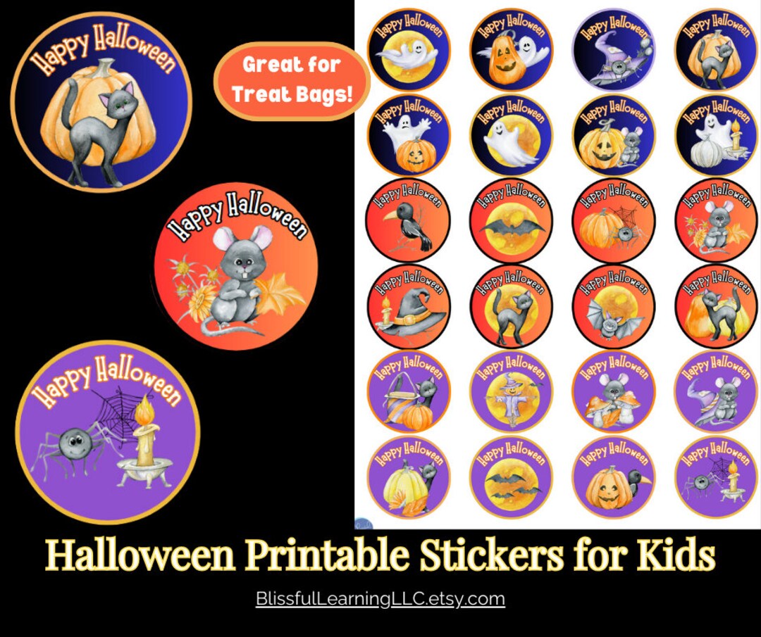 Cute Halloween Printable Stickers for Kids, Halloween Treat Bag ...