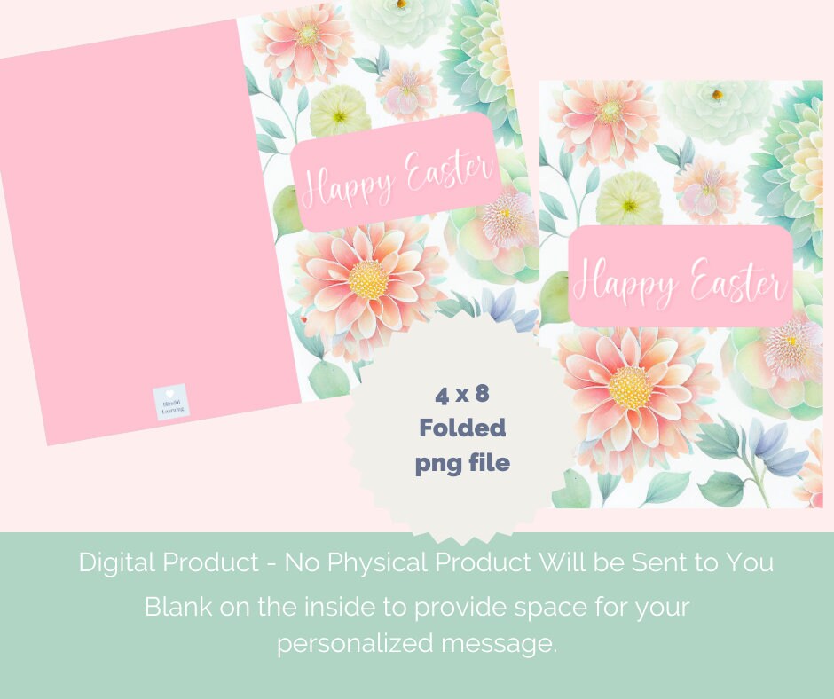 Pink Dahlia Easter Card, Printable Easter Card, Digital Easter Card ...