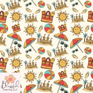 Retro Beach Seamless Pattern: Hand-drawn Seashore PNG (digital Download ...