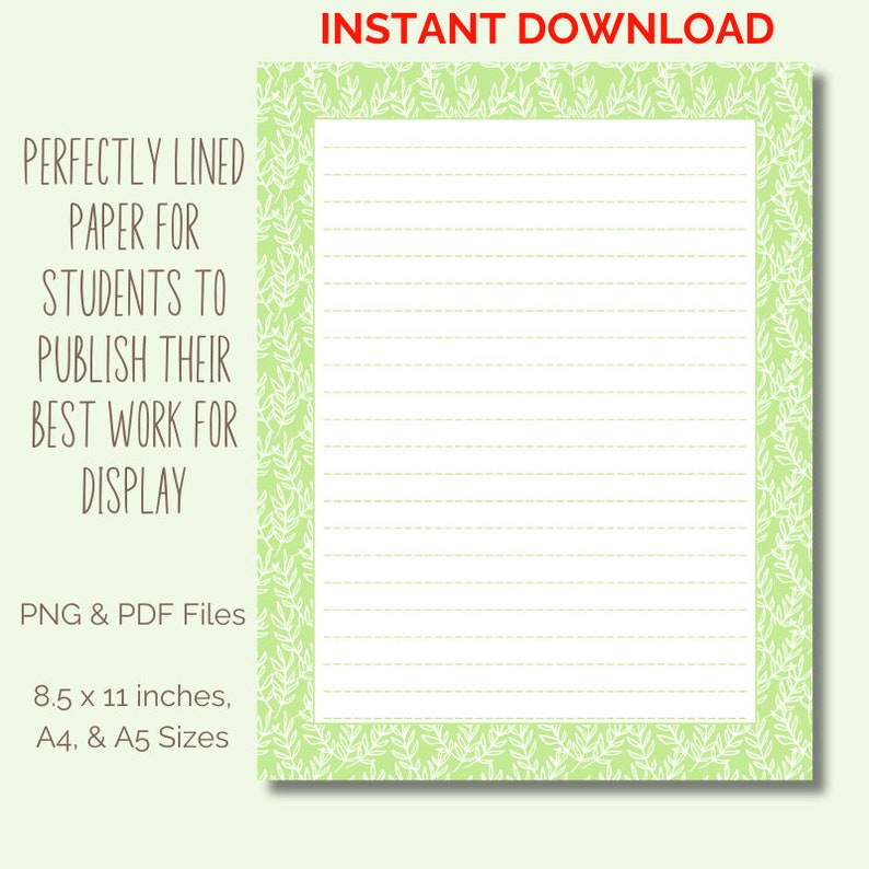 Festive Holiday Writing Paper: Green Leaves, Lined & Unlined (digital ...