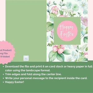 Green Floral Easter Card, Printable Easter Card, Digital Easter Card ...