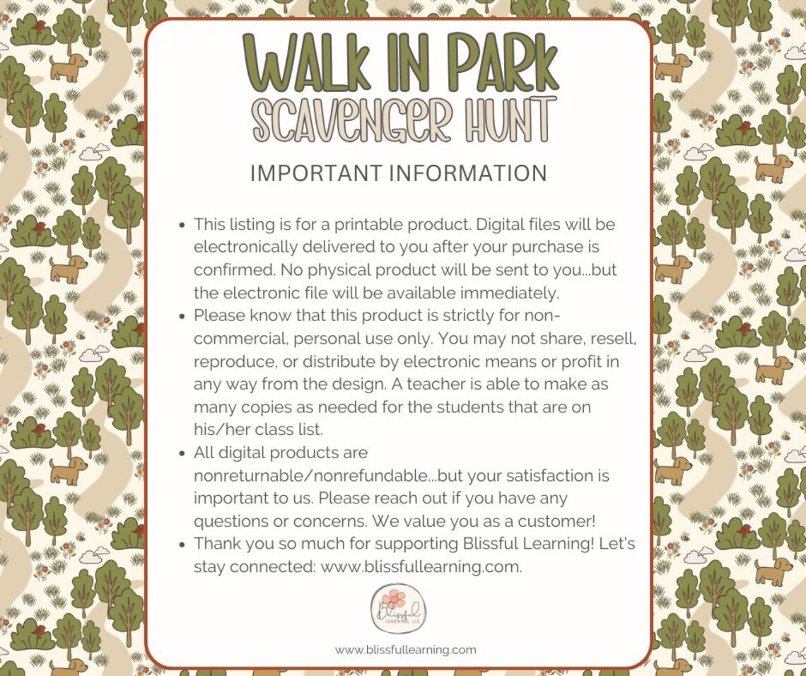 Park Scavenger Hunt for Kids: Outdoor Family Game (hand-drawn Printable ...