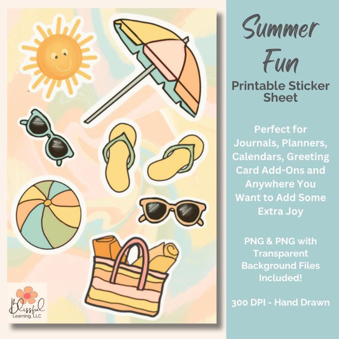 Beach Vibe Sticker Sheet, Endless Summer Stickers for Parties, Gifting ...