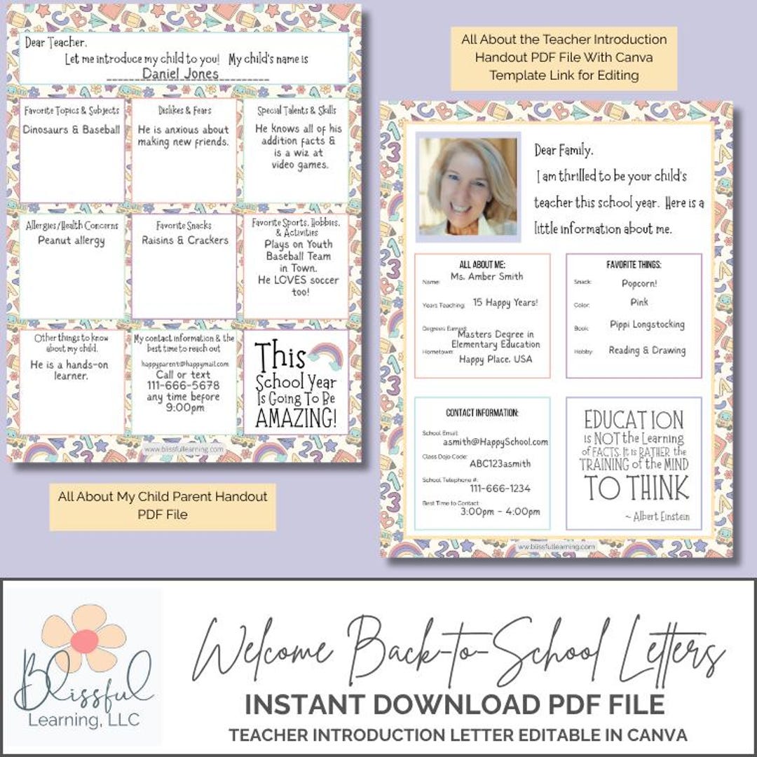 Editable Teacher Introduction Letter & Child Info Handout (canva ...