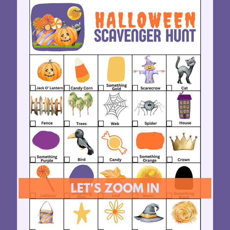 Halloween Scavenger Hunt for Kids, Halloween Printable Game, Halloween ...