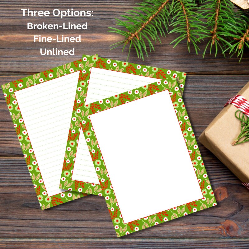 Festive Holiday Printable Writing Paper Set in Green and Red Great for ...