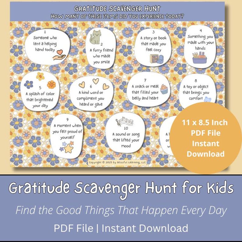 Gratitude Scavenger Hunt for Kids – Family Mindfulness Game (PDF ...