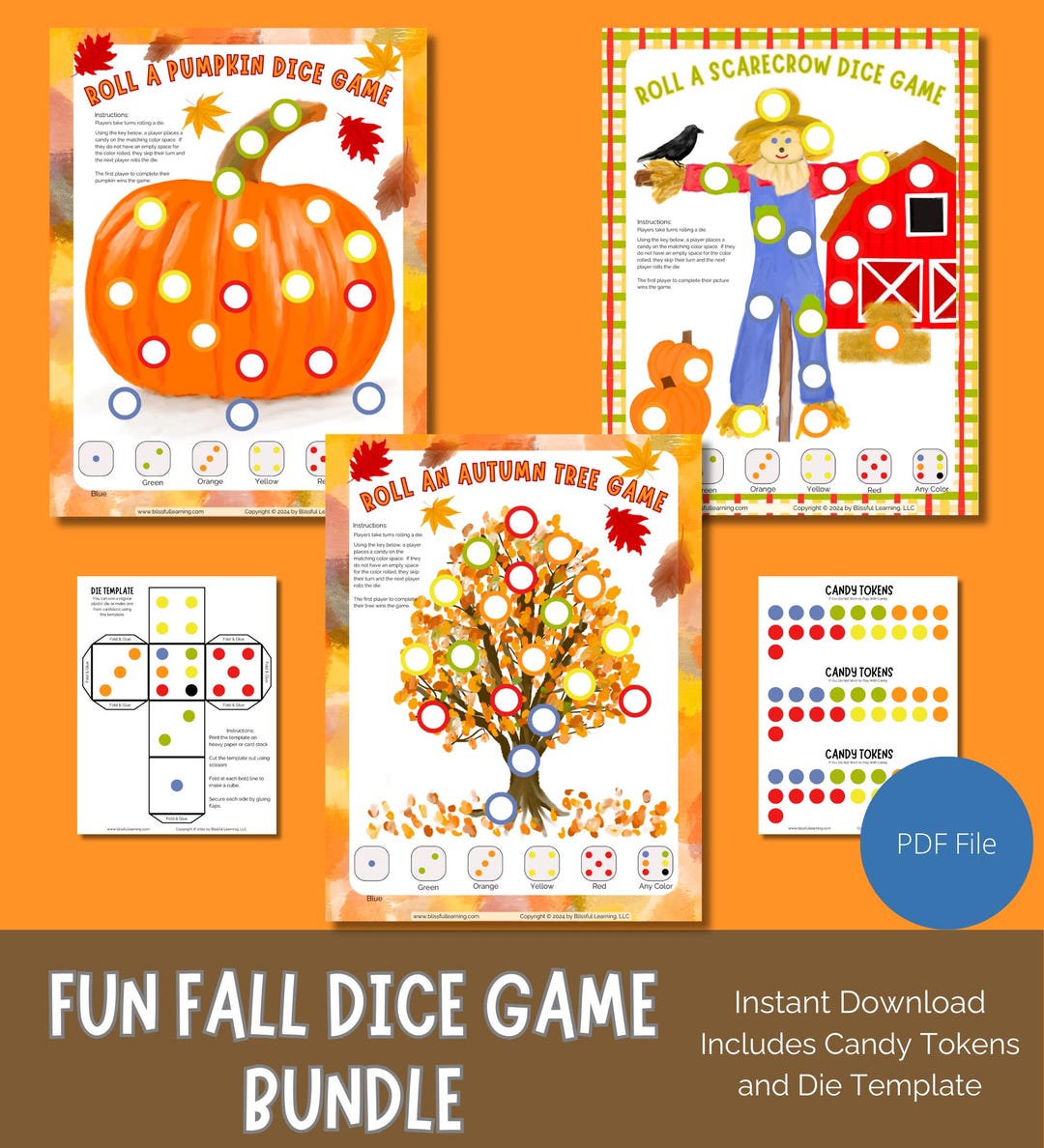 Fall Dice Game Bundle: Pumpkin, Scarecrow, Autumn Tree (PDF File) - Etsy